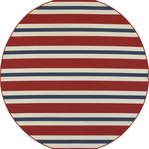 7'10'' Round Marlowe Striped Patio Rug Red/blue : Target