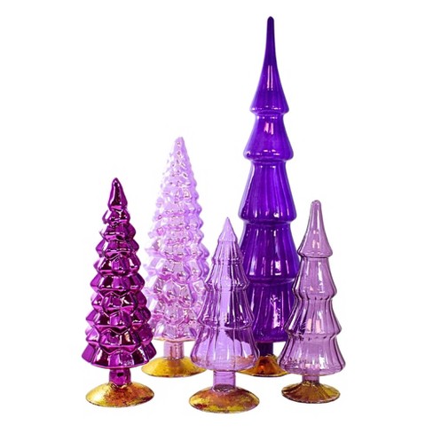 Cody Foster 17.0 Inch Violet Hued Glass Trees Set / 5 Christmas Village ...