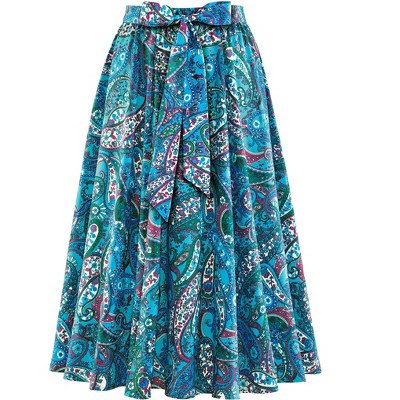 Collections Etc Tie Waist Paisley Print Full Length Skirt : Target