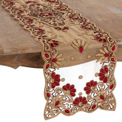 Saro Lifestyle Hand Beaded Design Table Runner, Burgundy, 16" X 90 ...
