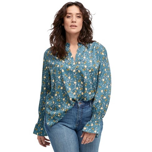 Ellos Women's Plus Size Floral Notch-neck Blouse : Target