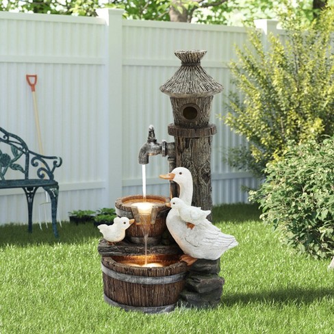 Luxenhome 27.2" H Resin Farmhouse Ducks And Birdhouse Outdoor Water ...