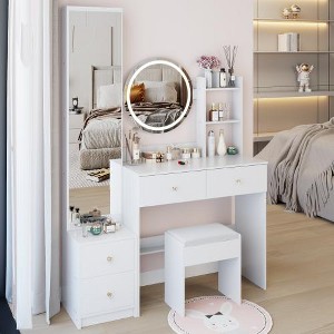 Modern 3-in-1 Vanity Set with LED Mirror, Full Body Mirror Cabinet ...