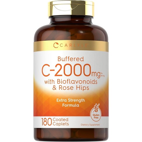 Carlyle Buffered Vitamin C 1000 Mg | 180 Caplets | With Bioflavonoids & Rose Hips : Target