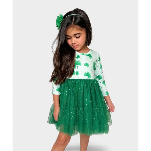 My Lucky Girl Clover Print Tutu Dress Mia Belle Girls, Green, 3t : Target