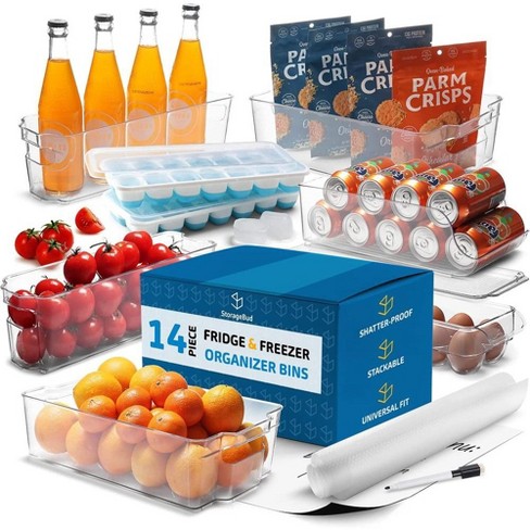 Storagebud Clear Fridge Organizer Bins, 14 Piece Fridge & Freezer Bin ...