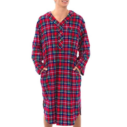 Men's Soft Cotton Flannel Sleep Shirt, Long Henley Night Shirt Pajamas ...