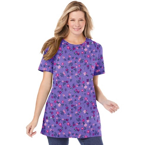 Woman Within Women's Plus Size Perfect Printed Crewneck Tunic - 5x ...