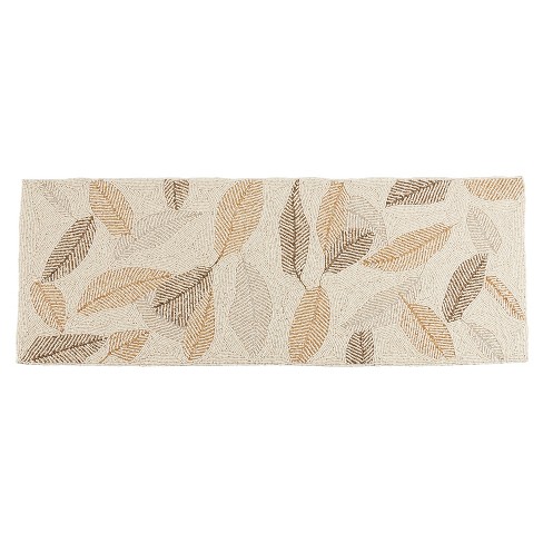 Saro Lifestyle Table Runner With Beaded Leaves Design, Gold, 13" X 36 ...