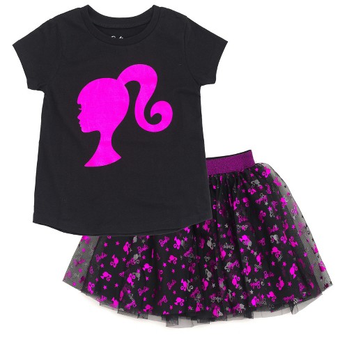 Barbie Girls Metallic Print T-shirt And Tulle Mesh Skirt Little Kid To ...
