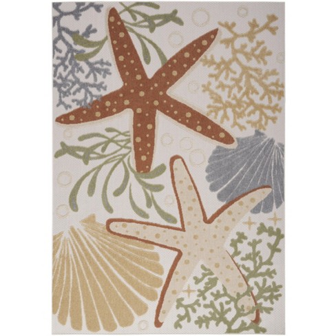 Nourison Aloha Ocean Starfish Indoor/outdoor Area Rug Ivory Multicolor ...