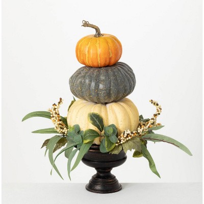 Sullivans 22" Pumpkin Sculptures Artificial Topiary With Urn 22"h ...