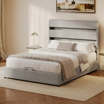 Upholstered Platform King Size Hydraulic Storage Bed, Lift Up Storage ...