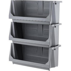 IRIS Jumbo Open Front Heavy Duty Storage Bins, Stacking, Dark Gray, 3Pk ...