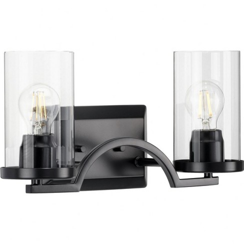 Progress Lighting Lassiter 2-light Wall Sconce, Matte Black, Clear ...