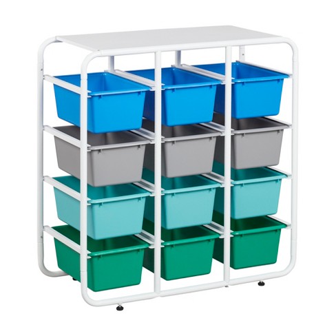 Ecr4kids 4-tier Storage Rack With 12 Cubby Bins 4x3, Contemporary : Target