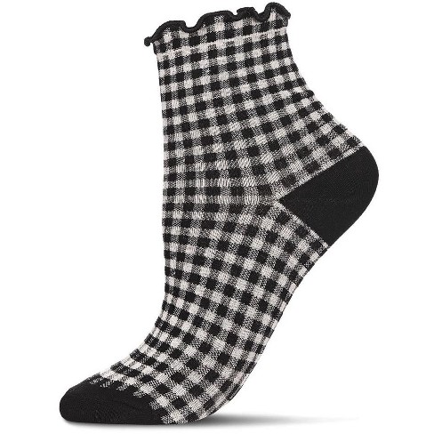 Memoi Women's Gingham Cotton Blend Ruffle Cuff Anklet Socks : Target