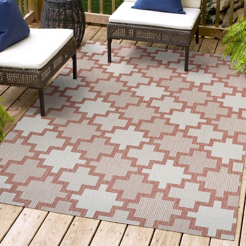 Cyrus Modern Geometric Tile Pattern Salmon/cream 5 Ft. X 8 Ft. Indoor ...