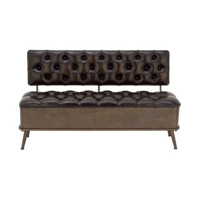 Industrial Metal Faux Leather Storage Bench Black - Olivia & May ...