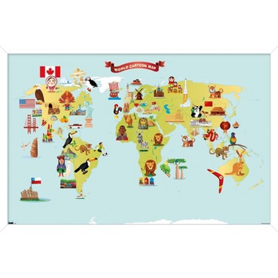 Trends International Map - World Framed Wall Poster Prints White Framed ...