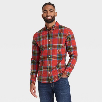 Men's Long Sleeve Plaid Poplin Shirt - Goodfellow & Co™ Stewart Red M ...