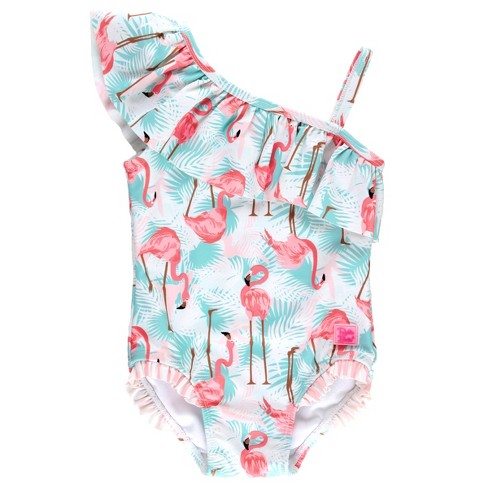 Rufflebutts Girls One Shoulder Ruffle One Piece - Vibrant Flamingo ...