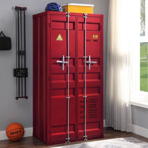 34" Cargo Wardrobe Red - Acme Furniture: Metal Frame, 2 Doors, 5 ...