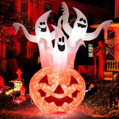 Costway 6 Ft Inflatable Halloween Tree White Ghosts With Pumpkin Decor ...
