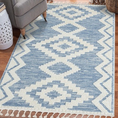 Luxe Weavers South Western Diamond Fringe Blue 8x10 Area Rug : Target