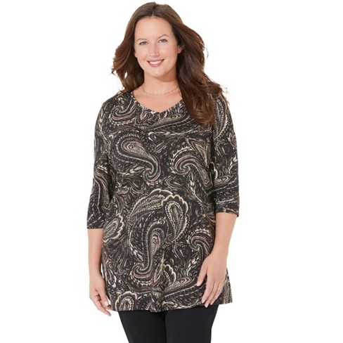Catherines Women's Plus Size Easy Fit 3/4 Sleeve V-neck Tee - 3x, Black ...