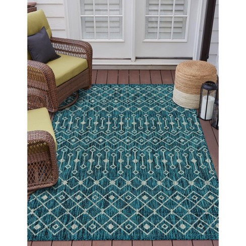 Unique Loom 5' 3 X 7' 1 Rectangle Indoor/outdoor Trellis Teal Area Rug ...
