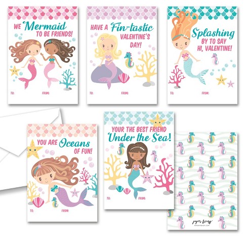 Paper Frenzy Mermaid Themed Valentine Cards With Envelopes - 25 Pack ...
