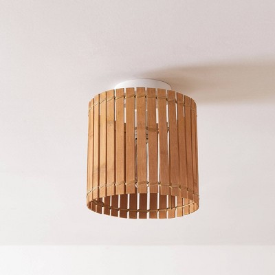 Ocean 1-light Matte White Flush Mount Ceiling Light With Natural Bamboo Shade - Globe Electric ...