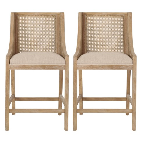 Gdfstudio Deville Upholstered 25.5 Inch Wood And Cane Counter Stools ...