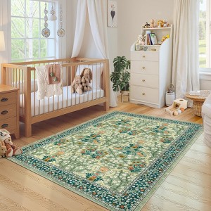 Vintage Floral Washable Rug 6x9,Stain Resistant Low Pile Pet Friendly ...