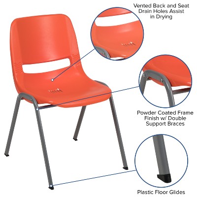 Emma and Oliver Orange Ergonomic Shell Student Stack Chair - Classroom ...