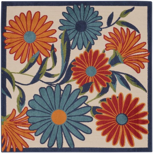 Nourison Aloha Daisy Flower Flatweave High-low Indoor Outdoor Square ...