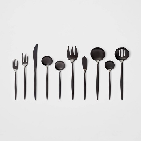 45pc Shapleigh Flatware Set Matte Black - Threshold™: Stainless Steel ...