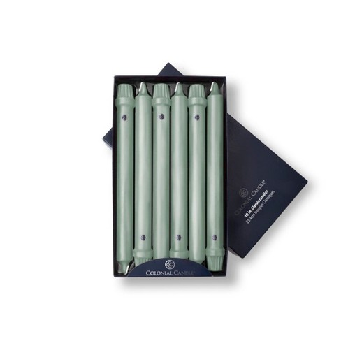 12ct 10" Colonial Green Unscented Dripless Classic Taper Candle ...
