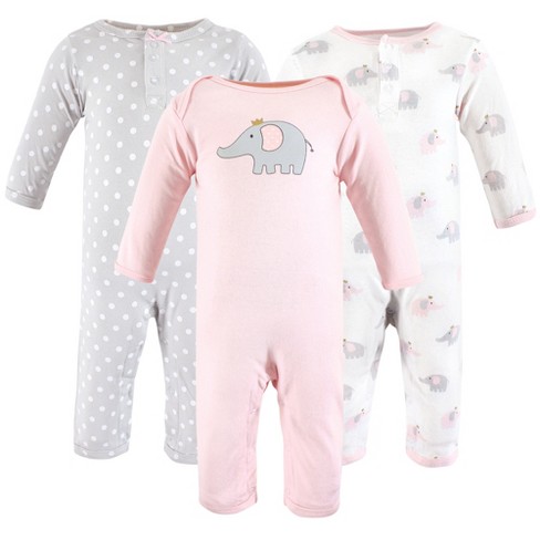 Hudson Baby Infant Girls Cotton Coveralls, Pink Gray Elephant, 6-9 ...