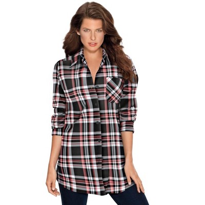 Roaman's Women's Plus Size Flannel Tunic - 38 W, Black Coral Plaid : Target
