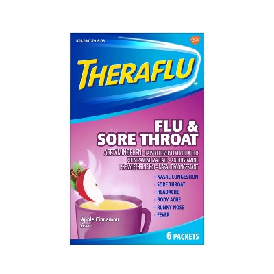 Theraflu Flu & Sore Throat Relief Drink Mix - Apple Cinnamon - 6ct ...