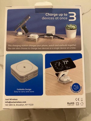 Just Wireless 3-in-1 Magnetic Collapsible Wireless Charger - White : Target