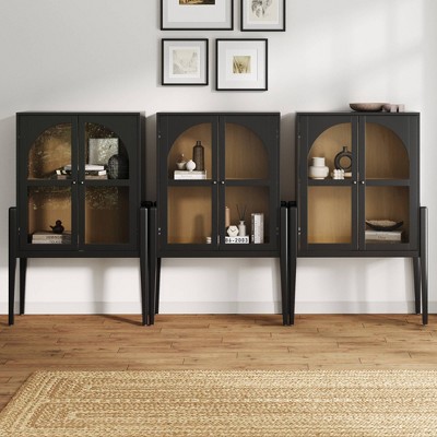 Beacon Wood And Seagrass 2 Door Storage Cabinet Brushed Black/seagrass ...