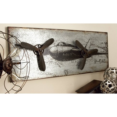 Metal Airplane Propeller Wall Decor Silver - Olivia & May: Iron Artwork ...
