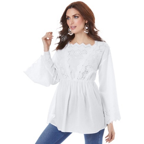 Roaman's Women's Plus Size Angel-sleeve Eyelet Tunic. : Target