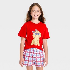 Girls' Americana Dog with Glasses Oversized Short Sleeve Graphic T ...