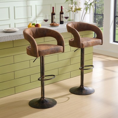 Vecelo Bar Stools Adjustable Swivel Modern Pu Leather Barstools, Dark ...