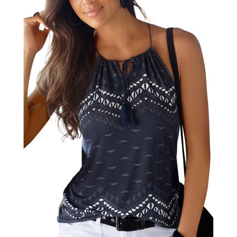 Lascana Women's Braided Strap Print Top Abstract White & Grey 12/14 ...