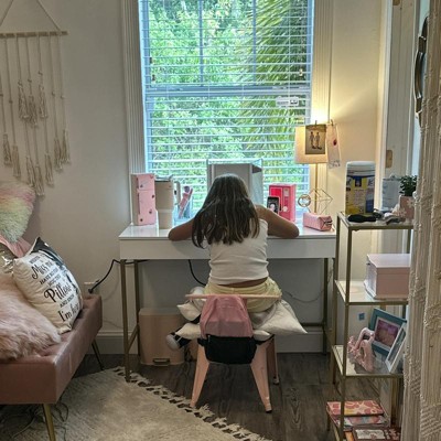 Loring Wood Writing Desk With Drawers And Charging Station Oak ...
